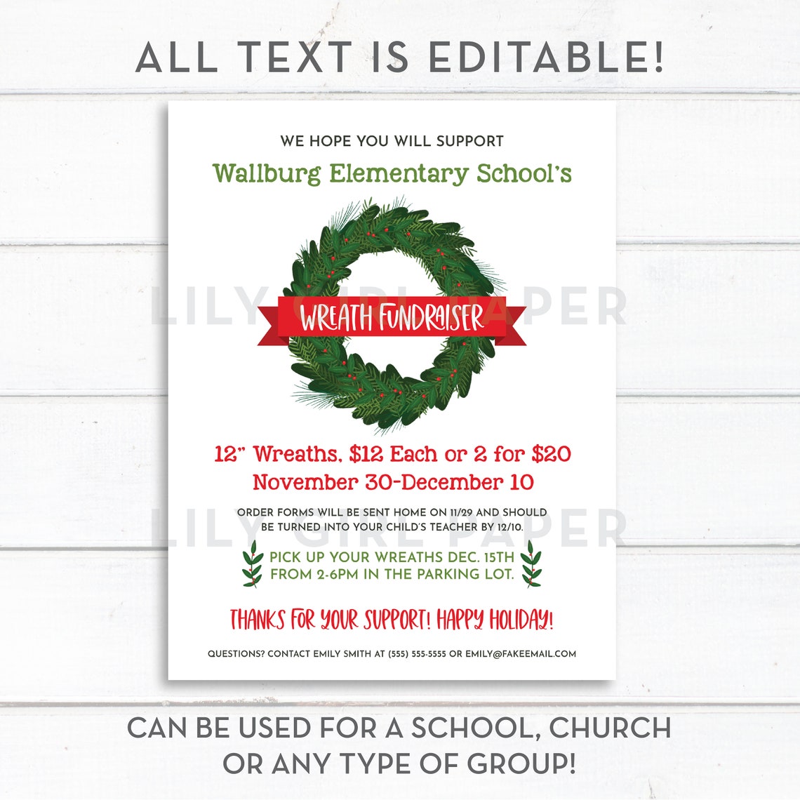 Editable Wreath Fundraiser Flyer Template 8.5x11 PTA/PTO - Etsy