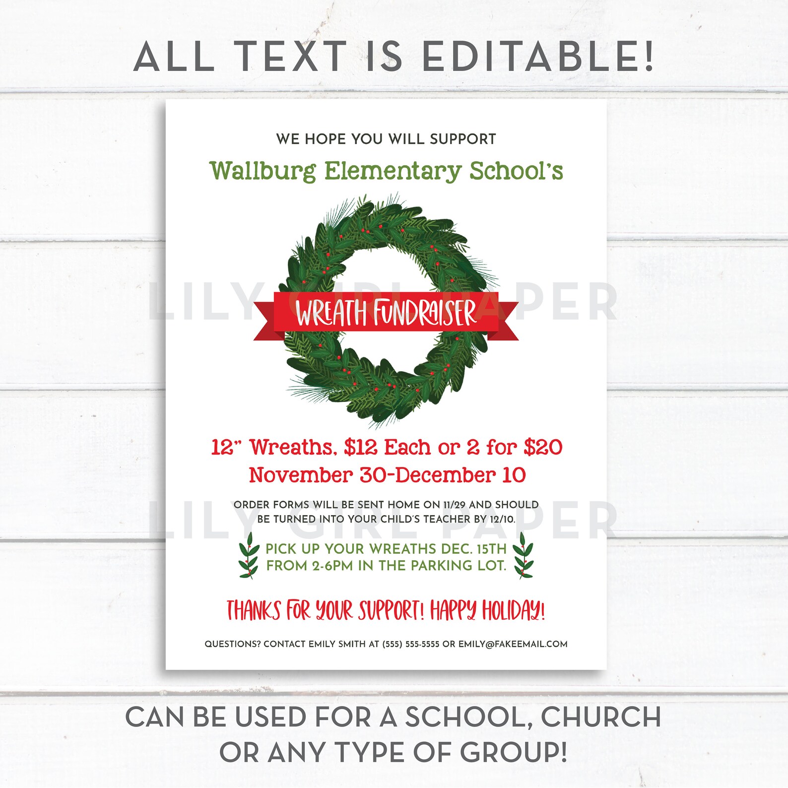 Editable Wreath Fundraiser Flyer Template 8.5x11 PTA/PTO | Etsy