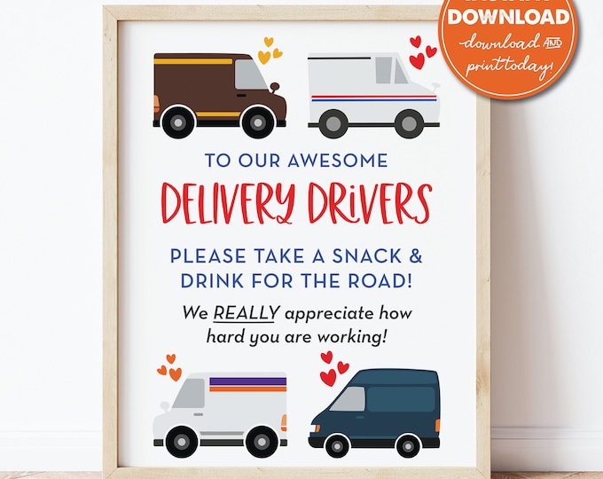 Delivery Driver Snack & Drink Sign, Mail Carrier, Packages, Essential ...