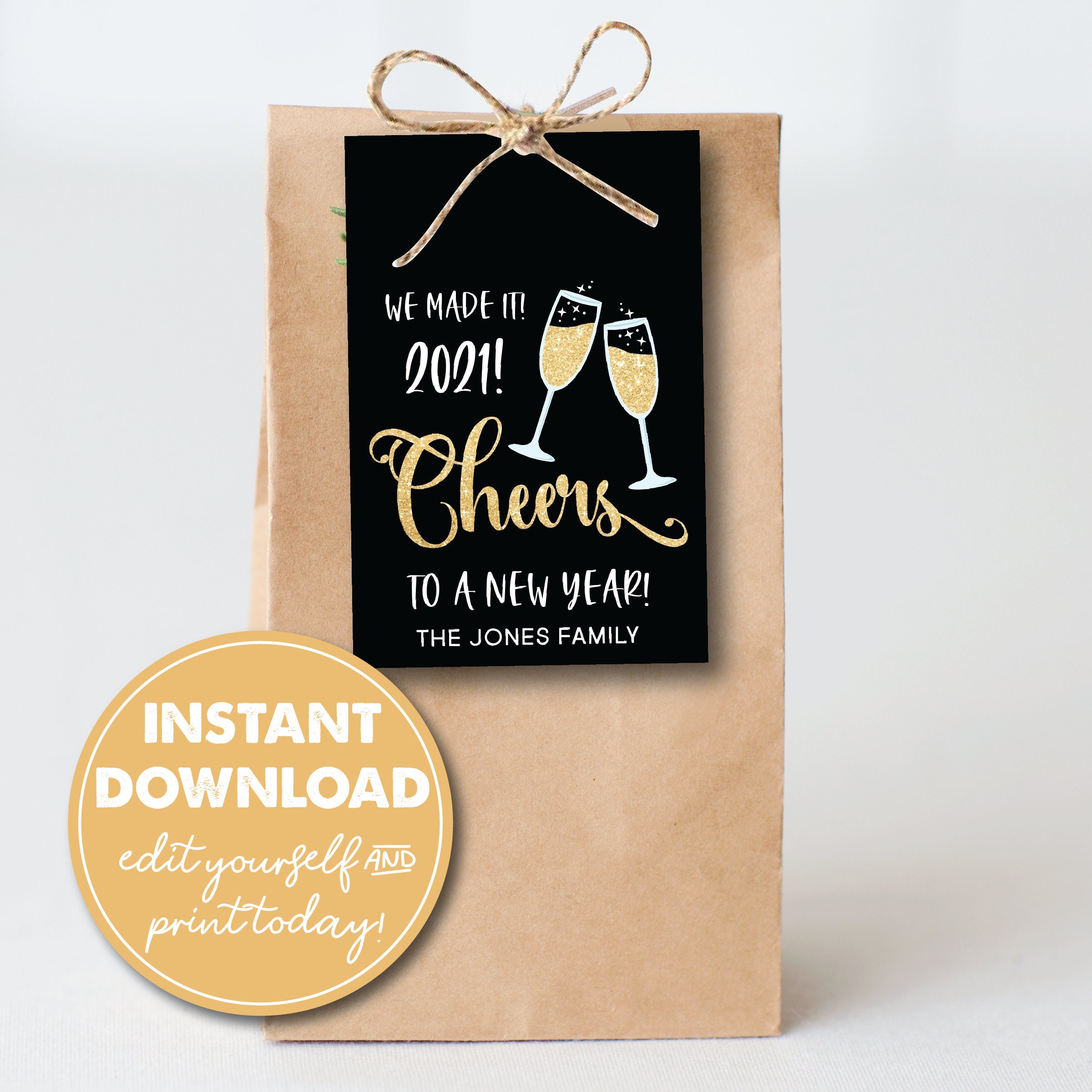Editable Cheers to a New Year Party Favor Gift Tag 2021 New | Etsy