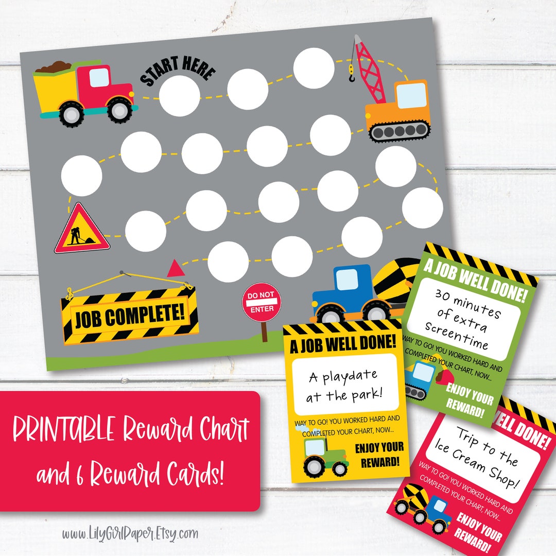 PRINTABLE Construction Vehicle Reward Chart and Cards, Chore Tracker ...