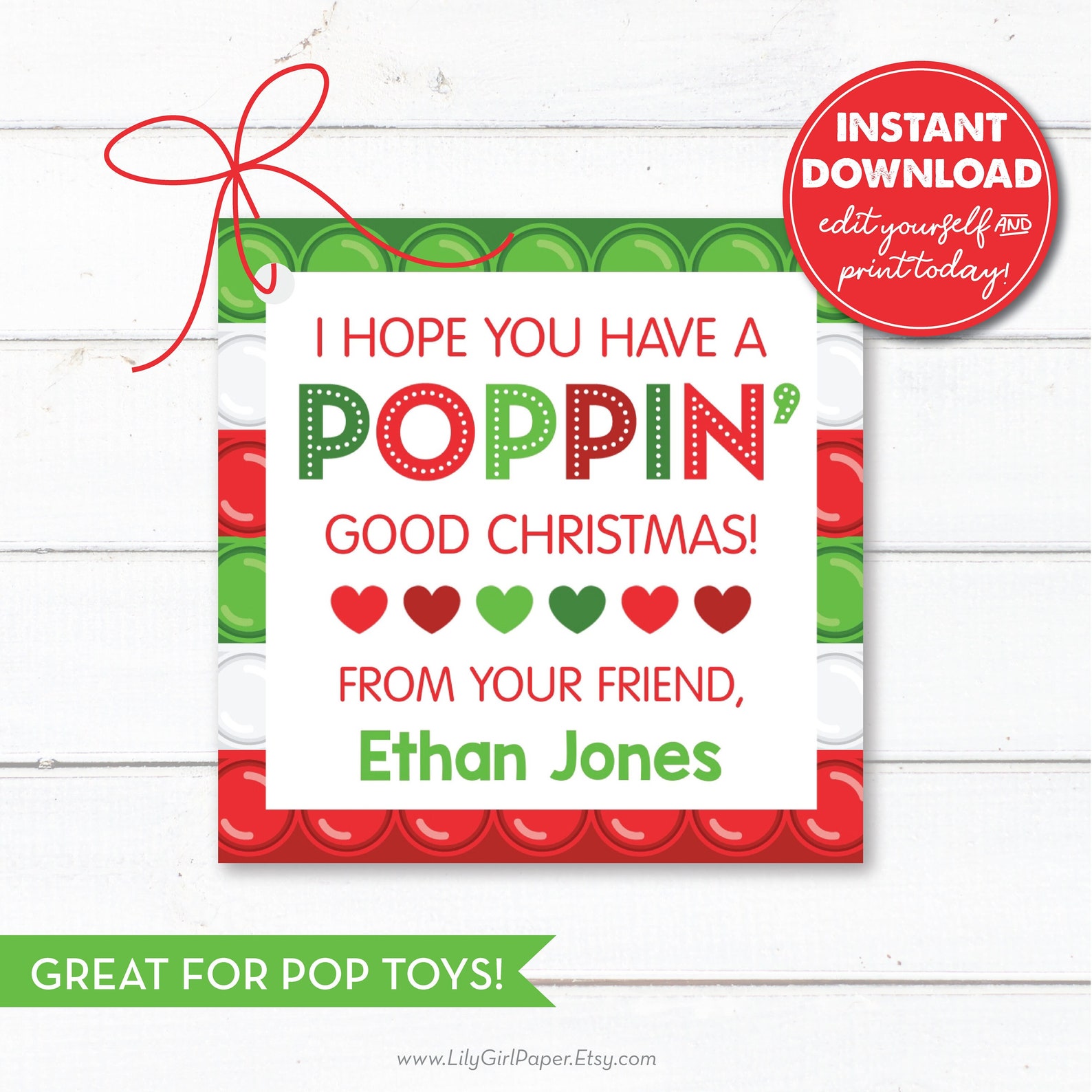 Editable Pop It Christmas Gift Tag Have a Poppin' Good - Etsy