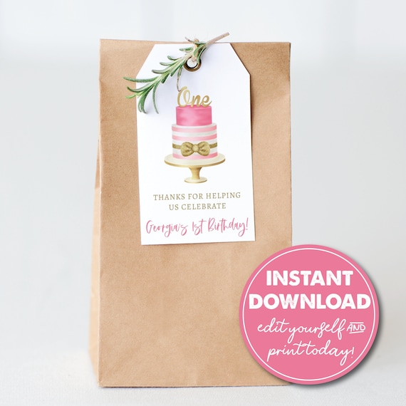 Editable 1st Birthday Party Favor Tag Template, Girl's First Birthday ...