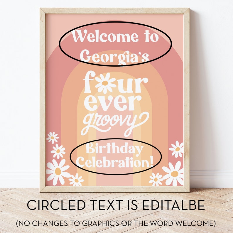 Editable Four Ever Groovy Girls 4th Birthday Party Welcome - Etsy