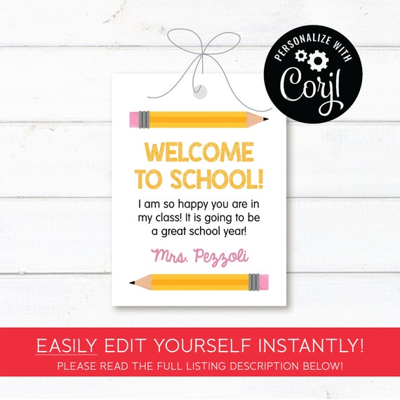 Editable Welcome Back to School Treat Tag, Teacher to Students, Pencil ...
