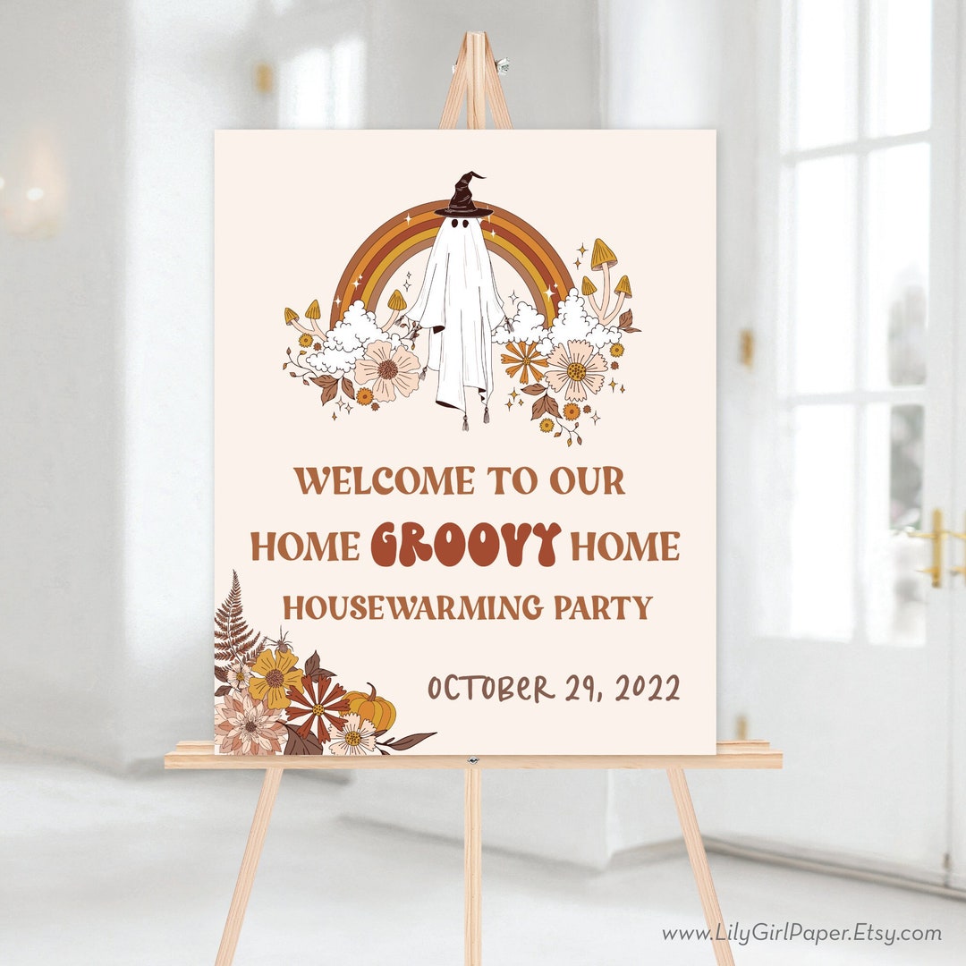 Editable Home Groovy Home Housewarming Party Welcome Sign Template ...