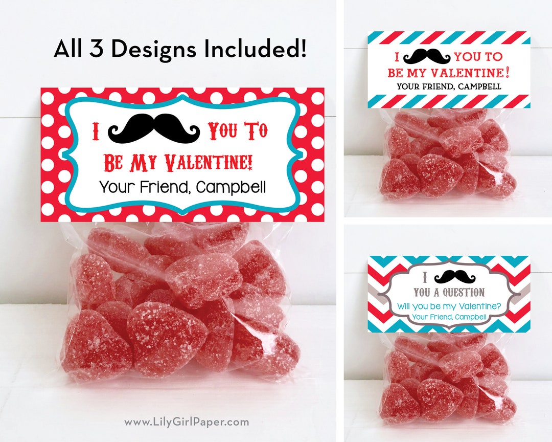 Editable Valentine Treat Bag Toppers, I Mustache You a Question, Class ...