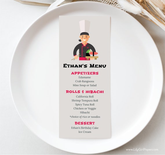 Editable Hibachi Birthday Party Menu Template, Sushi Dinner Party ...