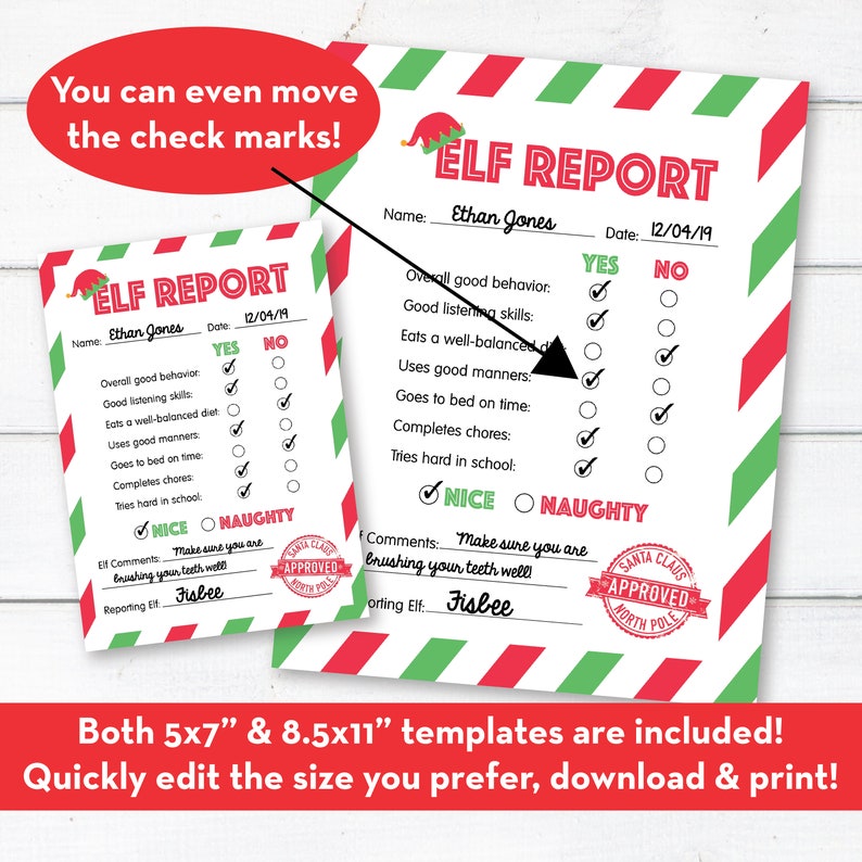 Editable Elf Report Card INSTANT DOWNLOAD Christmas Elf - Etsy