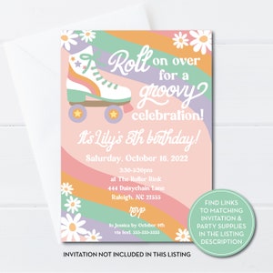 Editable Groovy Roller Skate Birthday Party Cupcake Toppers, Stickers ...