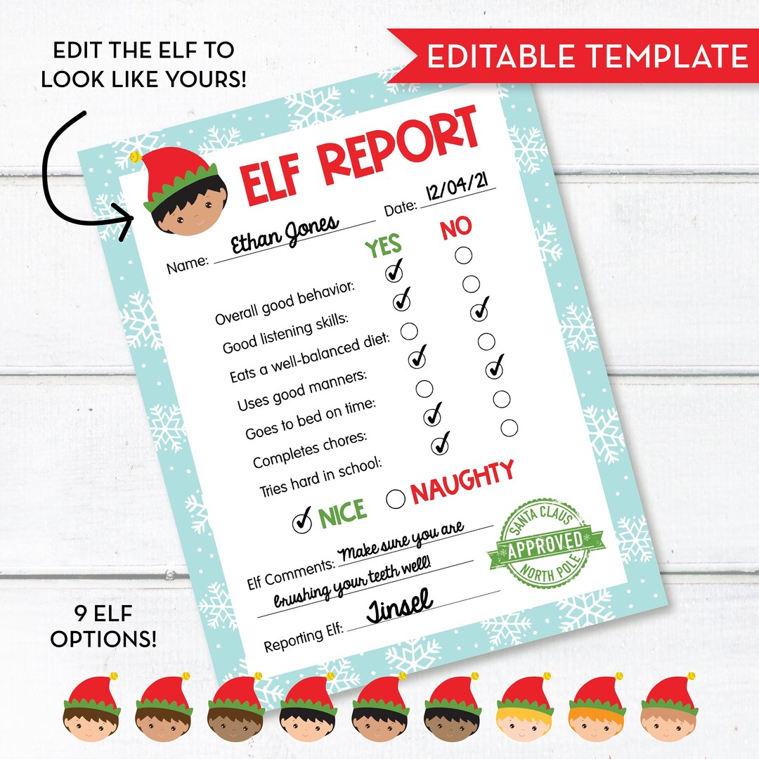 Editable Elf Report Card, INSTANT DOWNLOAD! Christmas Elf Behavior ...