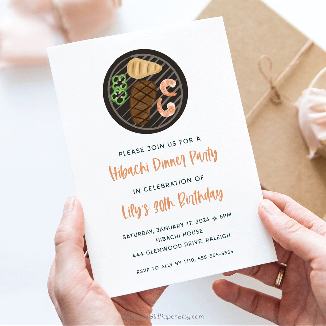 Editable Hibachi Birthday Dinner Party Invitation, INSTANT DOWNLOAD ...