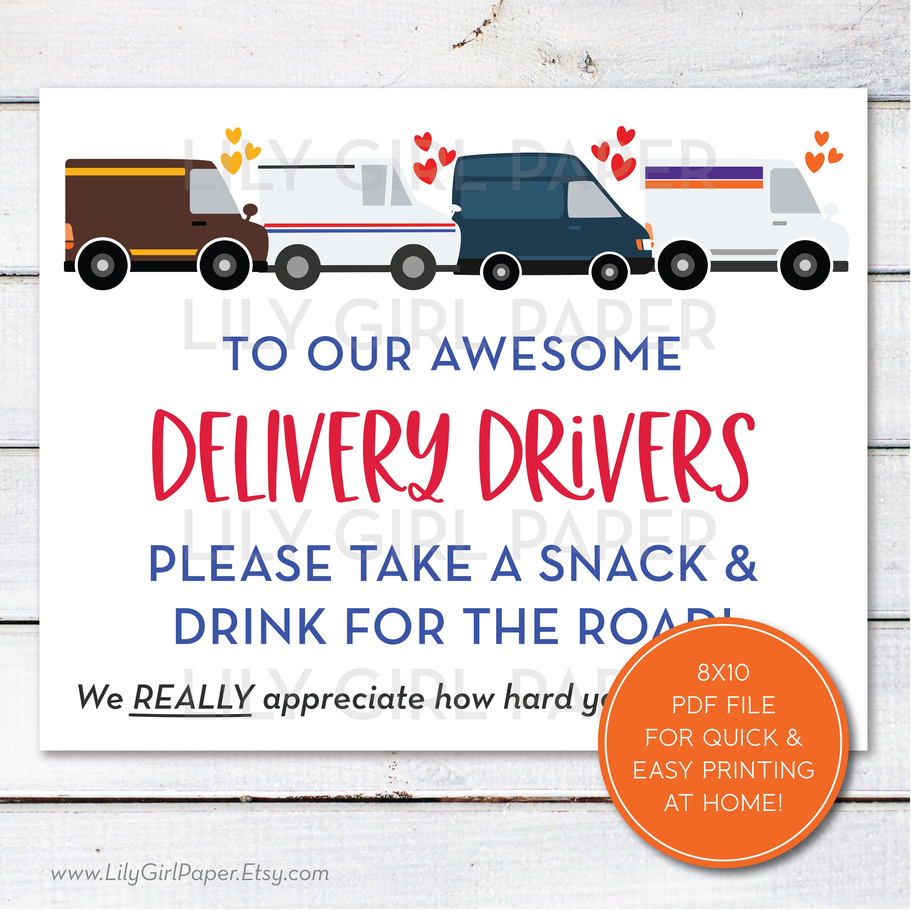 Delivery Driver Snack & Drink Sign Packages Mail Carrier - Etsy
