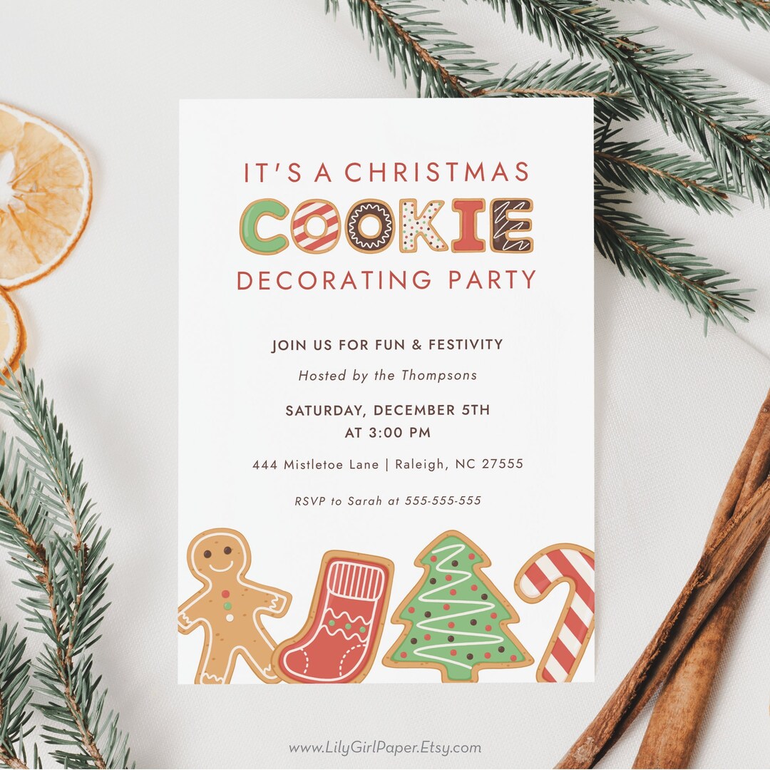 Editable Christmas Cookie Decorating Party Invitation Template ...