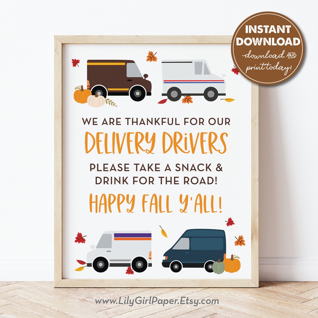 Delivery Driver Snack & Drink Sign, Happy Fall Y'all, Thankful for You ...