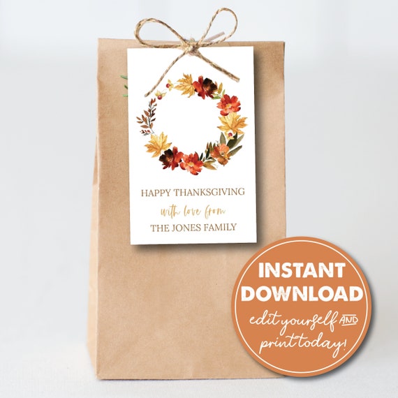 Editable Happy Thanksgiving Gift Tag, Favor Tag, Personalized Gift Tag ...