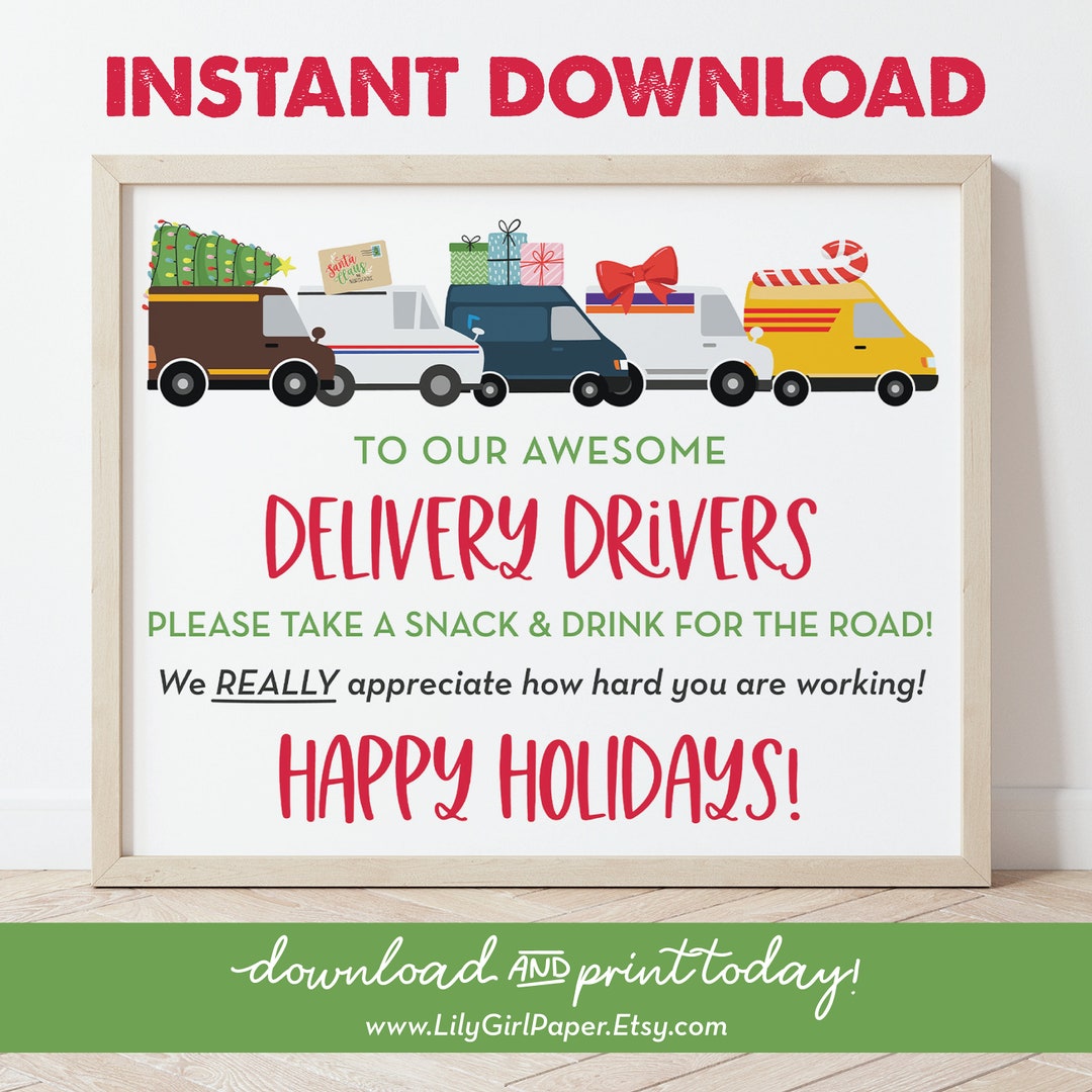 Delivery Driver Happy Holidays Snack & Drink Sign, Holiday Deliveries ...