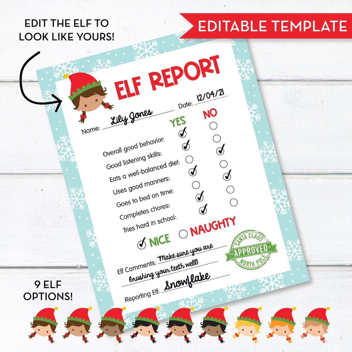 Editable Elf Report Card INSTANT DOWNLOAD Christmas Elf - Etsy