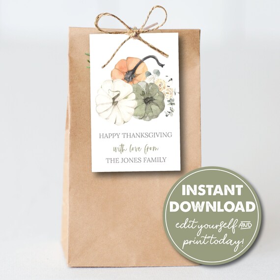 Editable Happy Thanksgiving Gift Tag, Favor Tag, Personalized Gift Tag ...