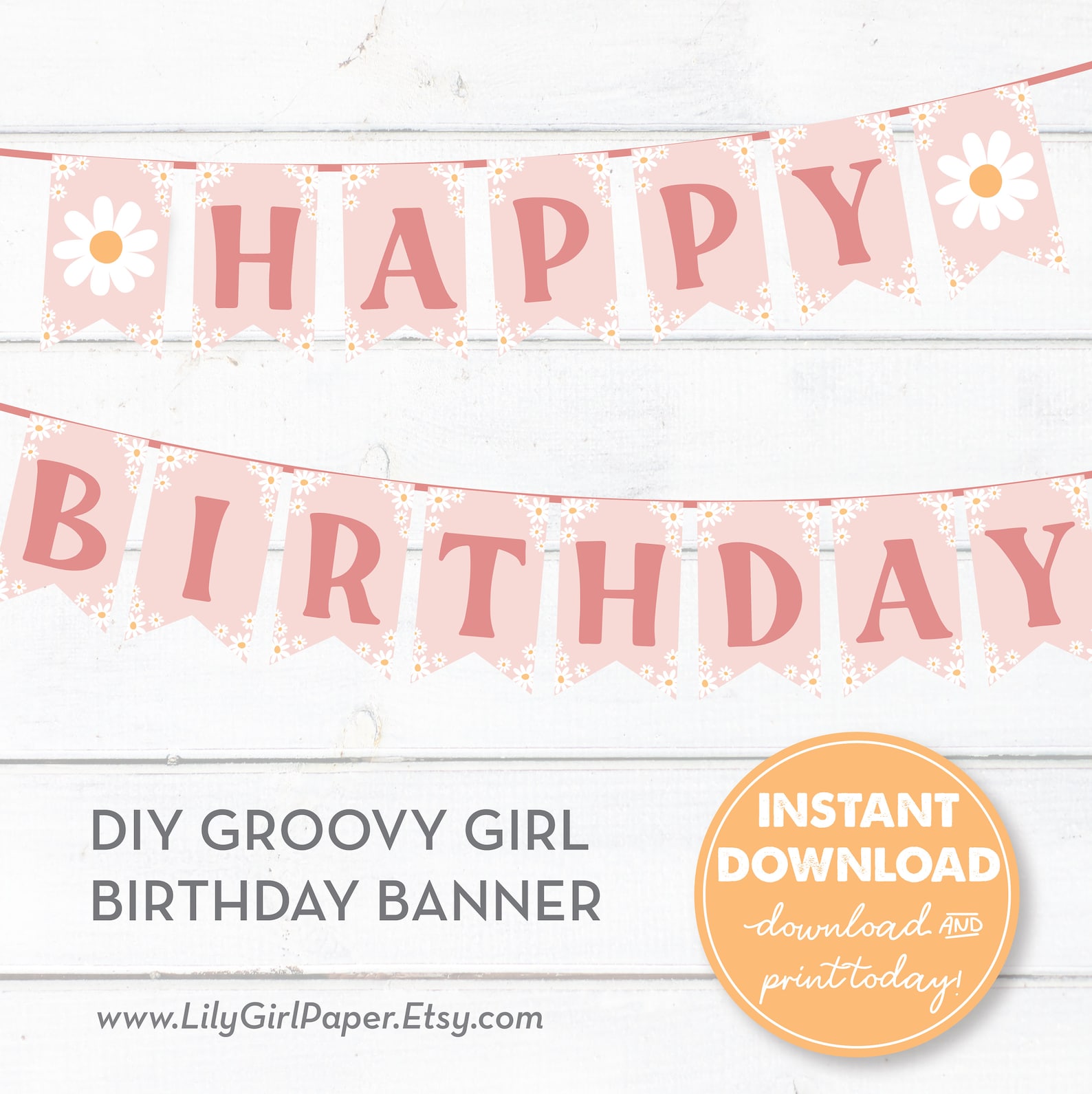Groovy Girl Happy Birthday Party Banner, Instant Download, Bunting ...