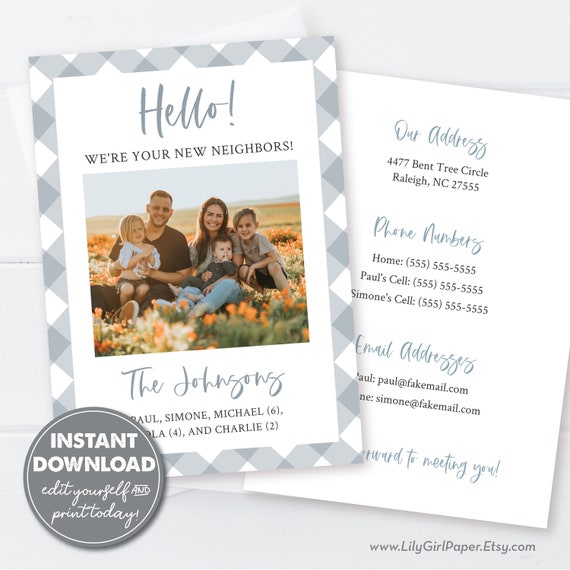 Editable We're Your New Neighbors Photo Card Template, Instant Download ...