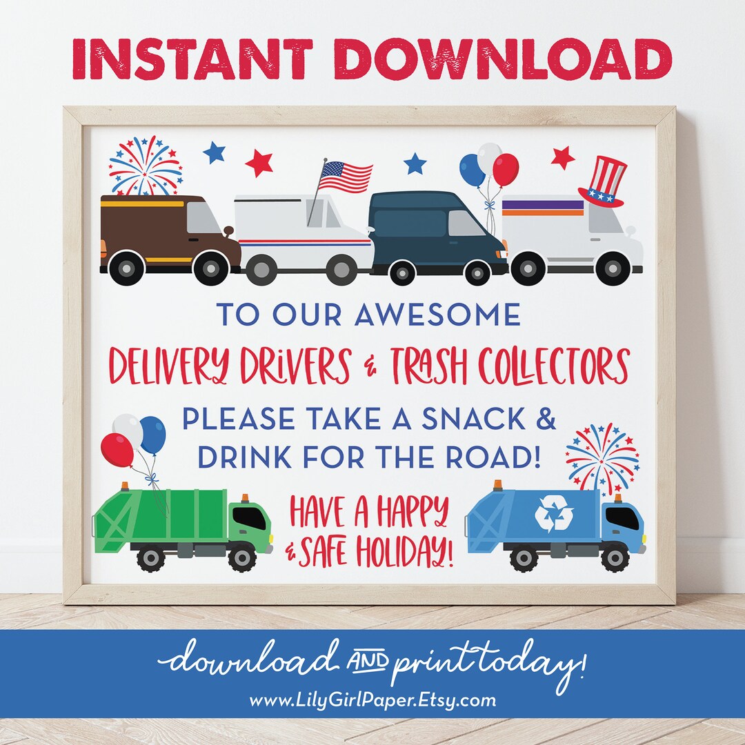 Delivery Driver, Trash & Recycling, Thank You Patriotic Treat, Snack ...