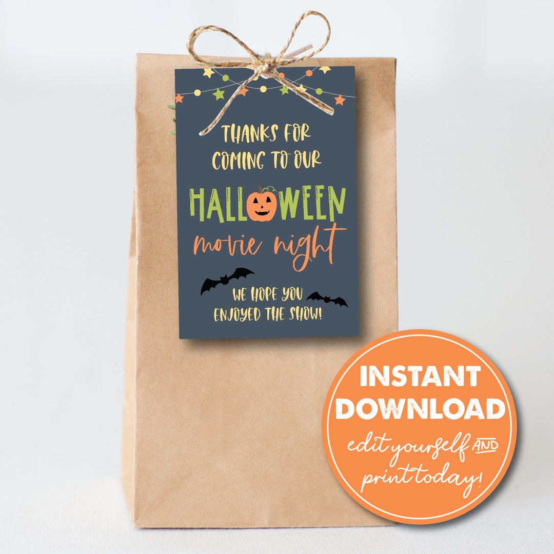 Halloween Movie Night Party Favor Tag, Goodie Bag Tag, Printable Party ...