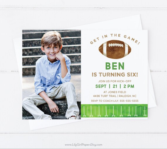 Football Birthday Party Invitation with Photo, Editable Template, Boy's ...