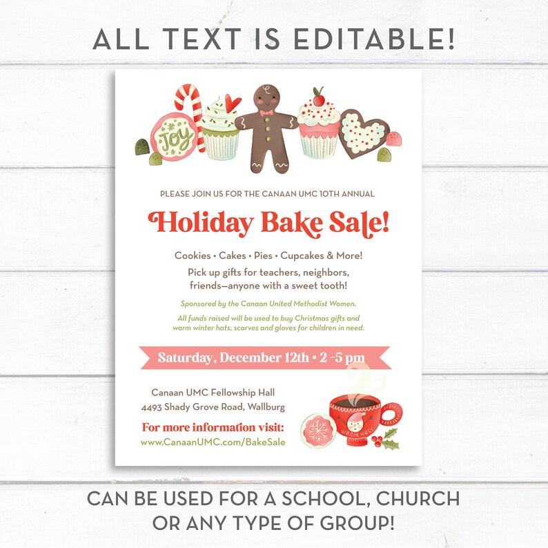 Editable Holiday Bake Sale Flyer Template Christmas Event - Etsy