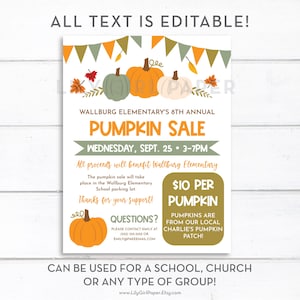 Editable Pumpkin Sale Fundraiser Flyer Template. 8.5x11 PTA/PTO Flyer ...