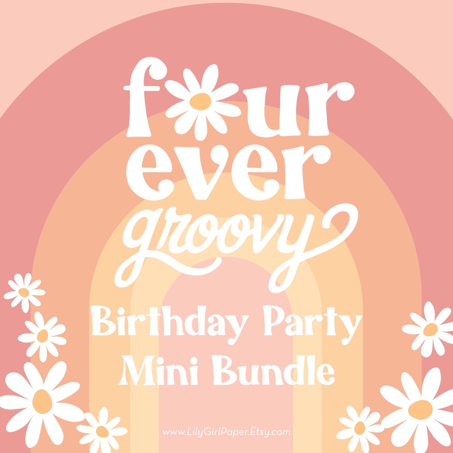 Four-ever Groovy Birthday Mini Bundle, Invitation, Welcome Sign, Favor ...