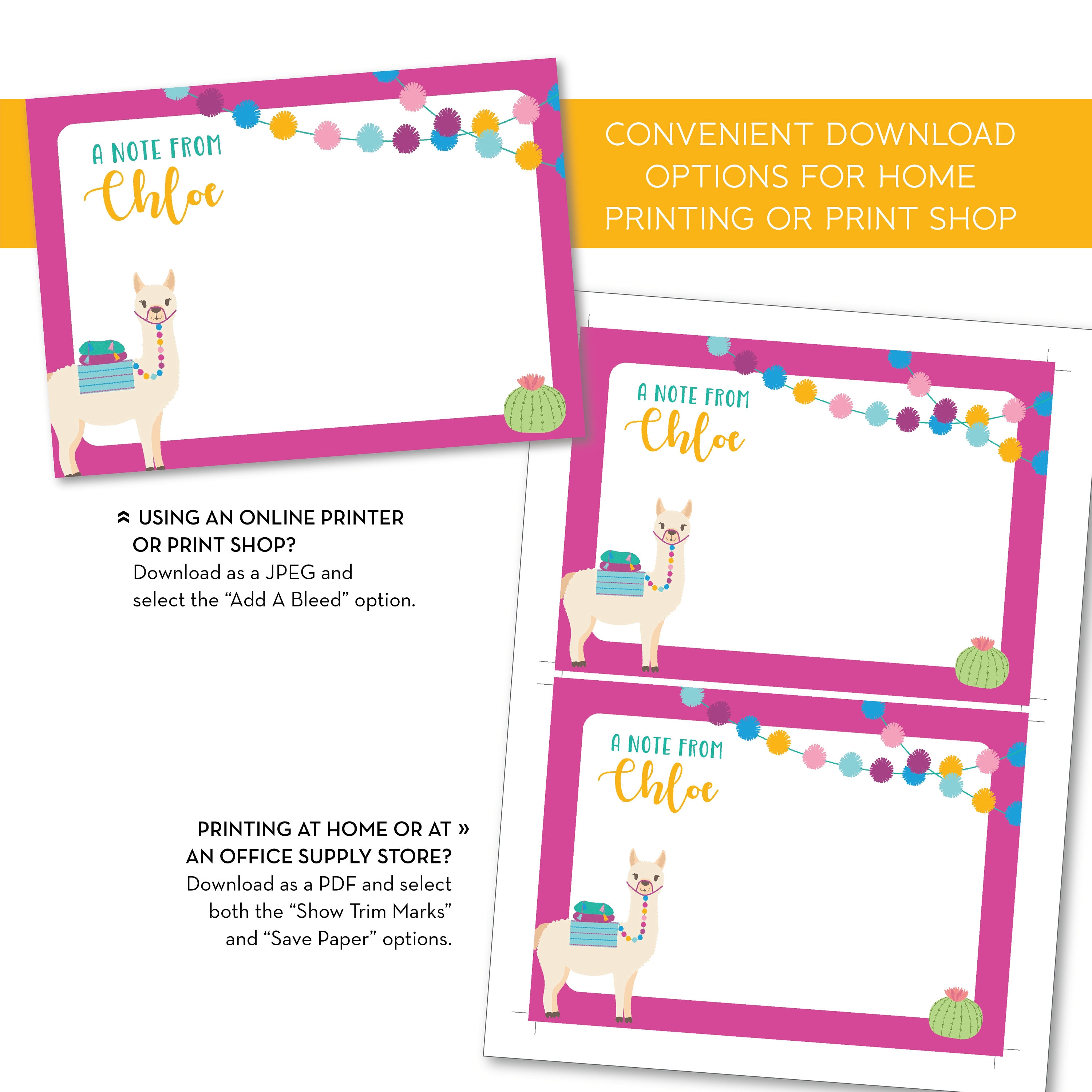 Editable Personalized Llama Note Cards Stationery for | Etsy