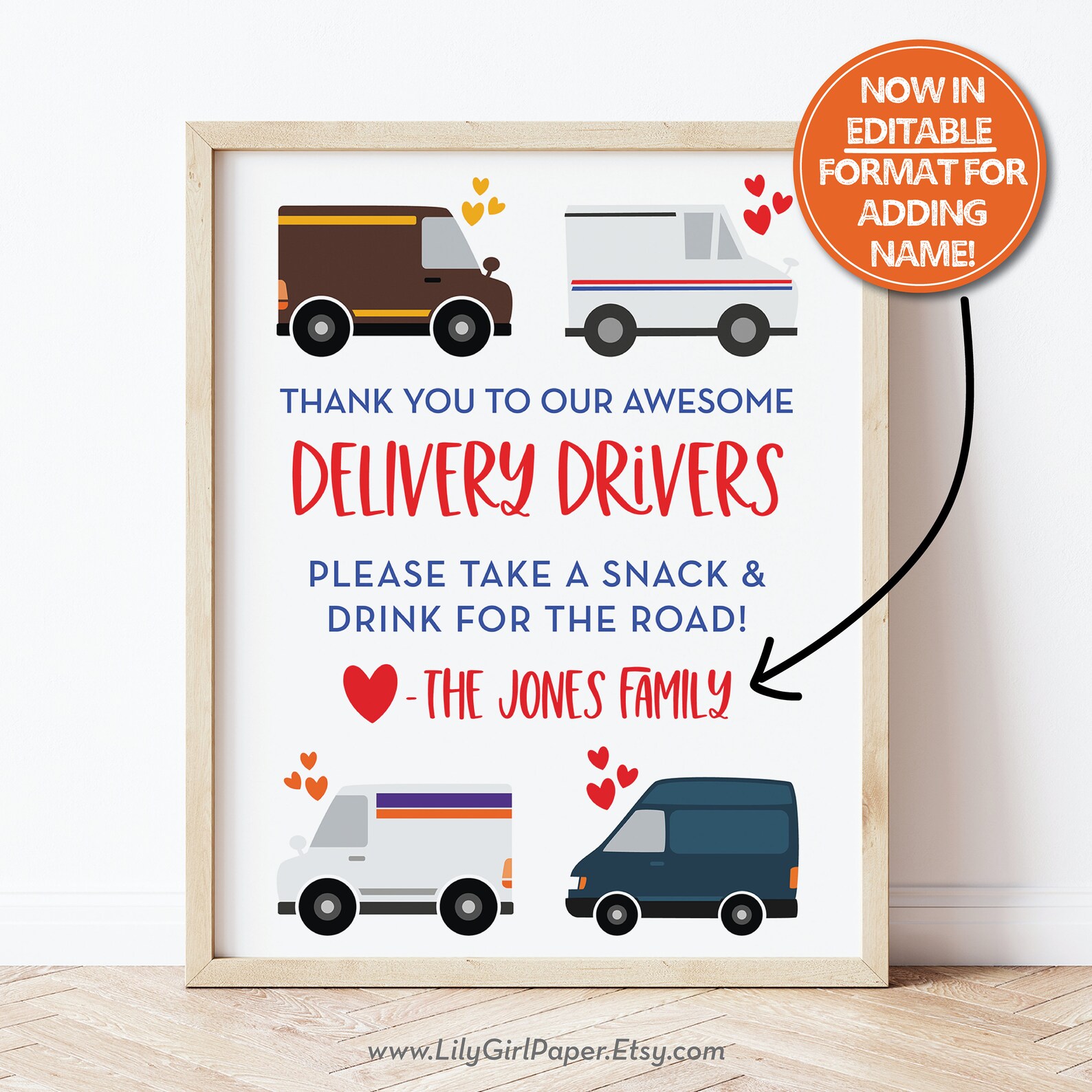 Editable Delivery Driver Snack and Drink Sign, Mail Carrier, Packages ...