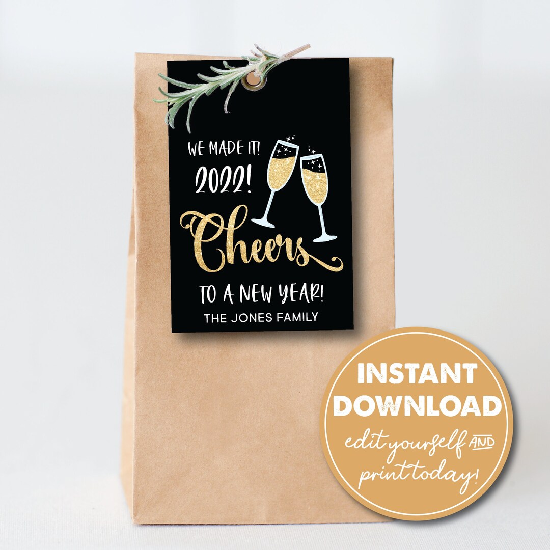 Editable Cheers to a New Year, Party Favor, Gift Tag, 2022 New Year's ...