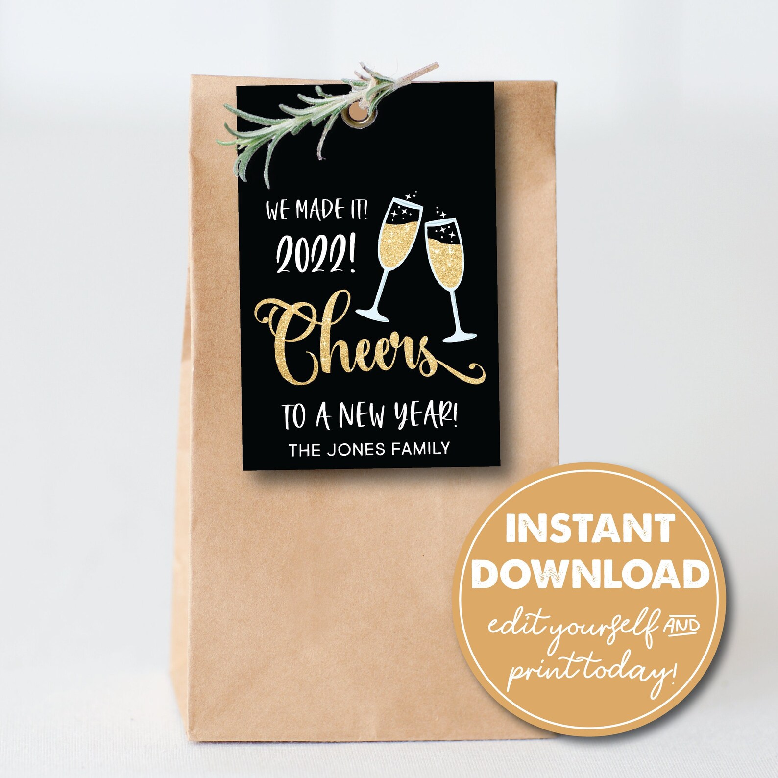 Editable Cheers to a New Year Party Favor Gift Tag 2022 New - Etsy