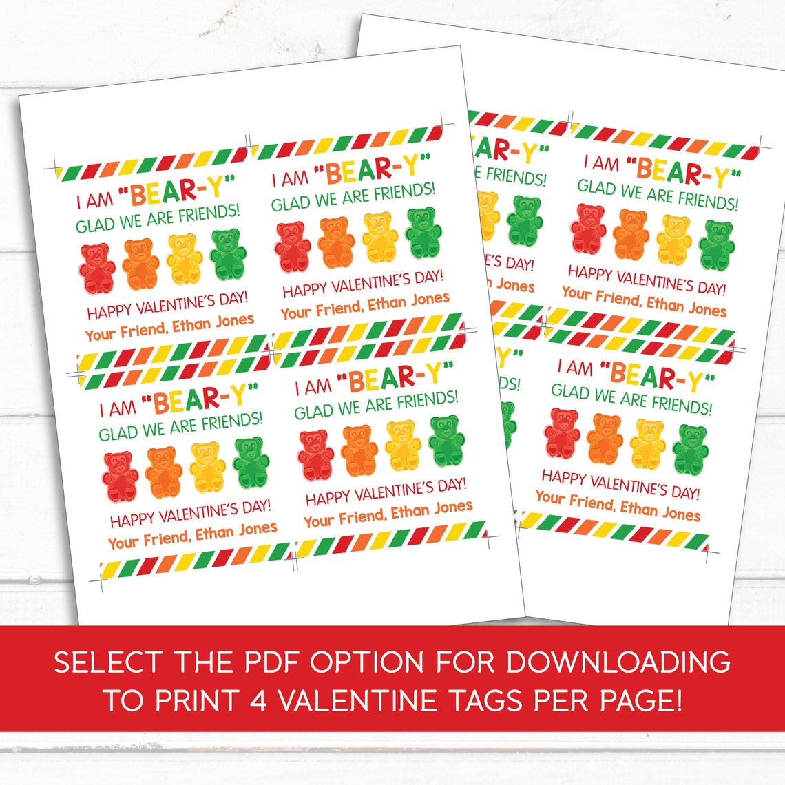Editable Gummy Bear Valentine's Cards, Beary Glad We Are Friends Class ...