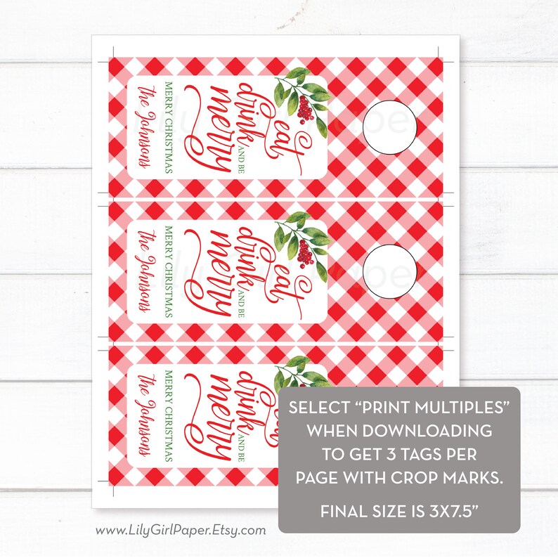 Editable Christmas Wine Tag Template, Eat Drink & Be Merry, Gift Giving ...