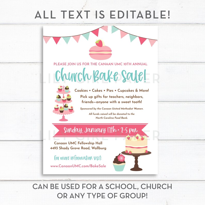 Editable Bake Sale Fundraiser Flyer Template 8.5x11 PTA/PTO - Etsy