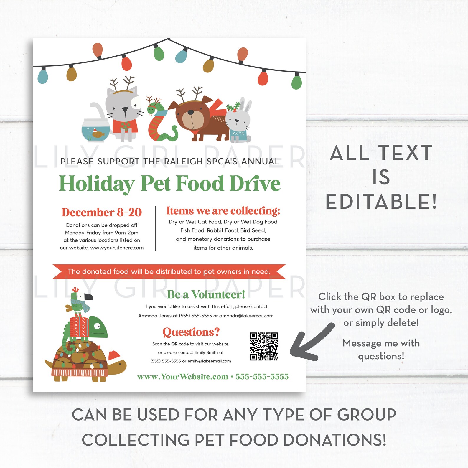 Editable Christmas Holiday Pet Food Drive Flyer Template - Etsy