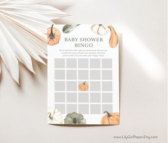 Baby Shower Bingo, Oh My Gourd Fall Baby Shower, Shower Games, Pumpkins ...