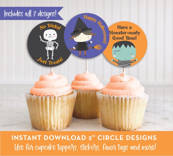 Printable Halloween Cupcake Toppers, Party Favors, Stickers, Halloween ...