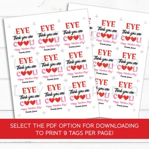 Editable "eye Think You Are Cool" Valentine's Cards, Sunglasses, Heart ...