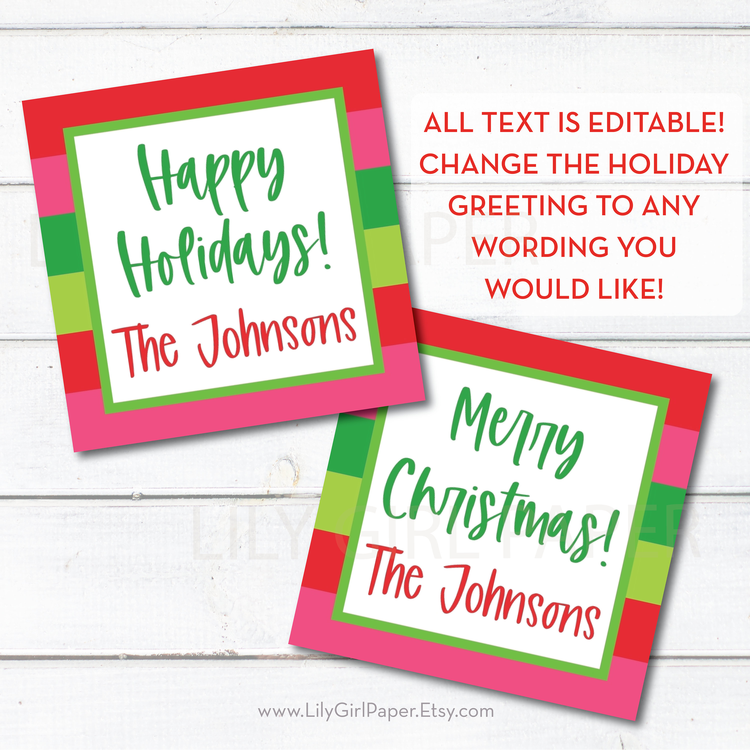 Editable Personalized Christmas/Holiday Enclosure Card Gift | Etsy