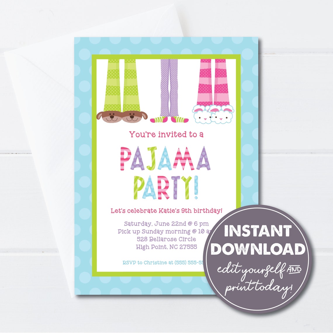Editable Pajama Party Birthday Invitation Template Tween Girl Etsy