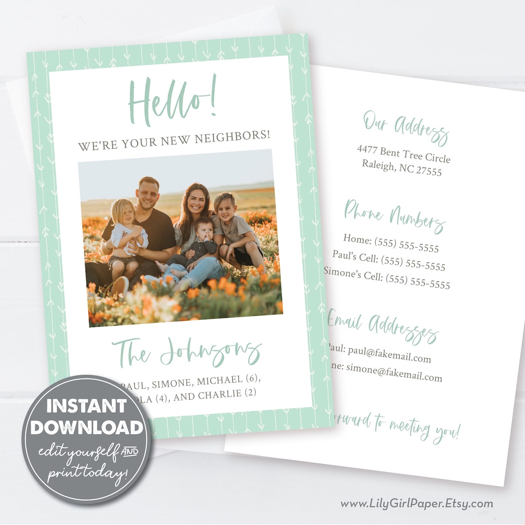Editable We're Your New Neighbors Photo Card Template, Instant Download ...