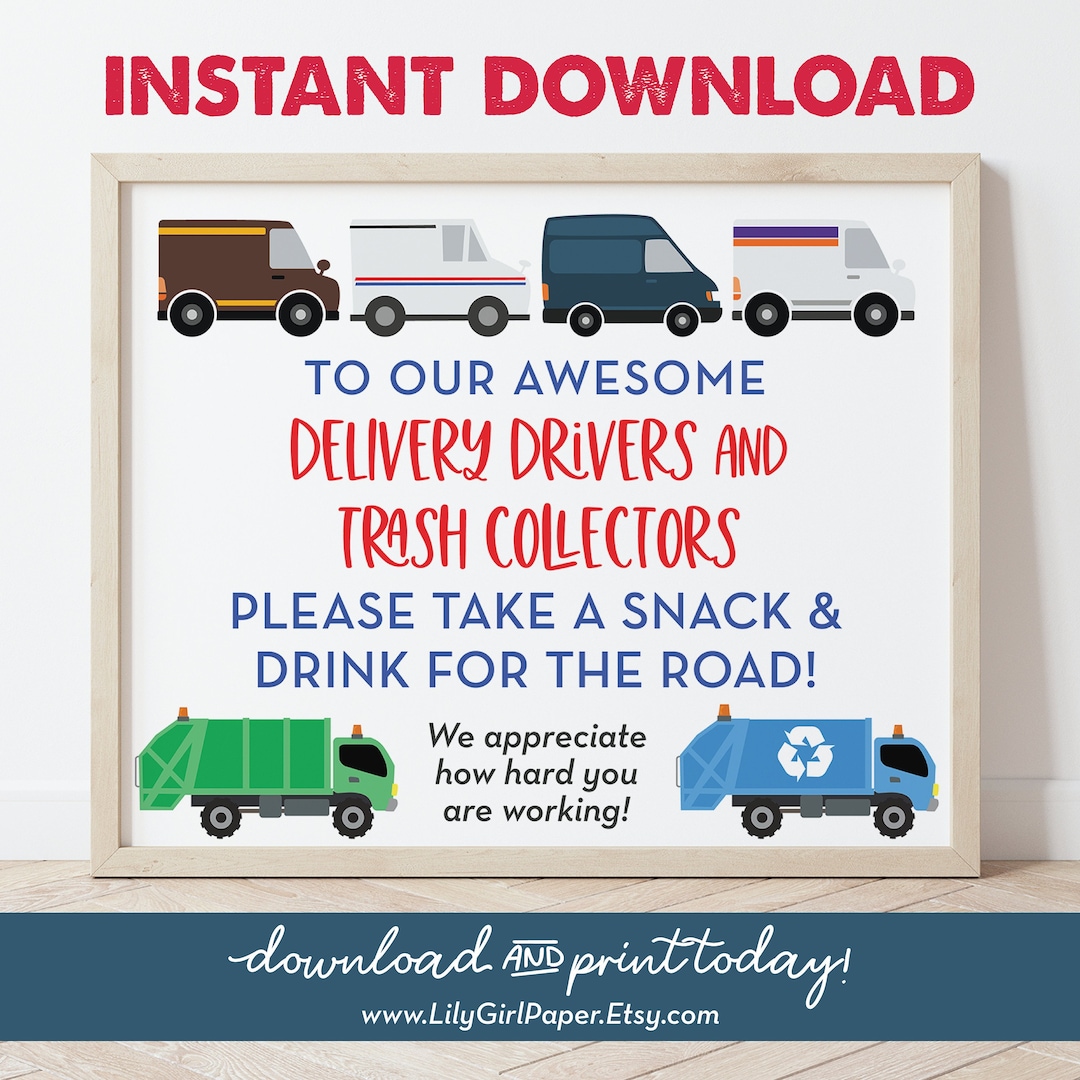 Delivery Driver and Trash Collector Snack & Drink Sign, Essential ...