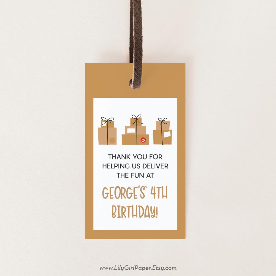 Delivery Truck Birthday Favor Tags: Editable Printable Template ...