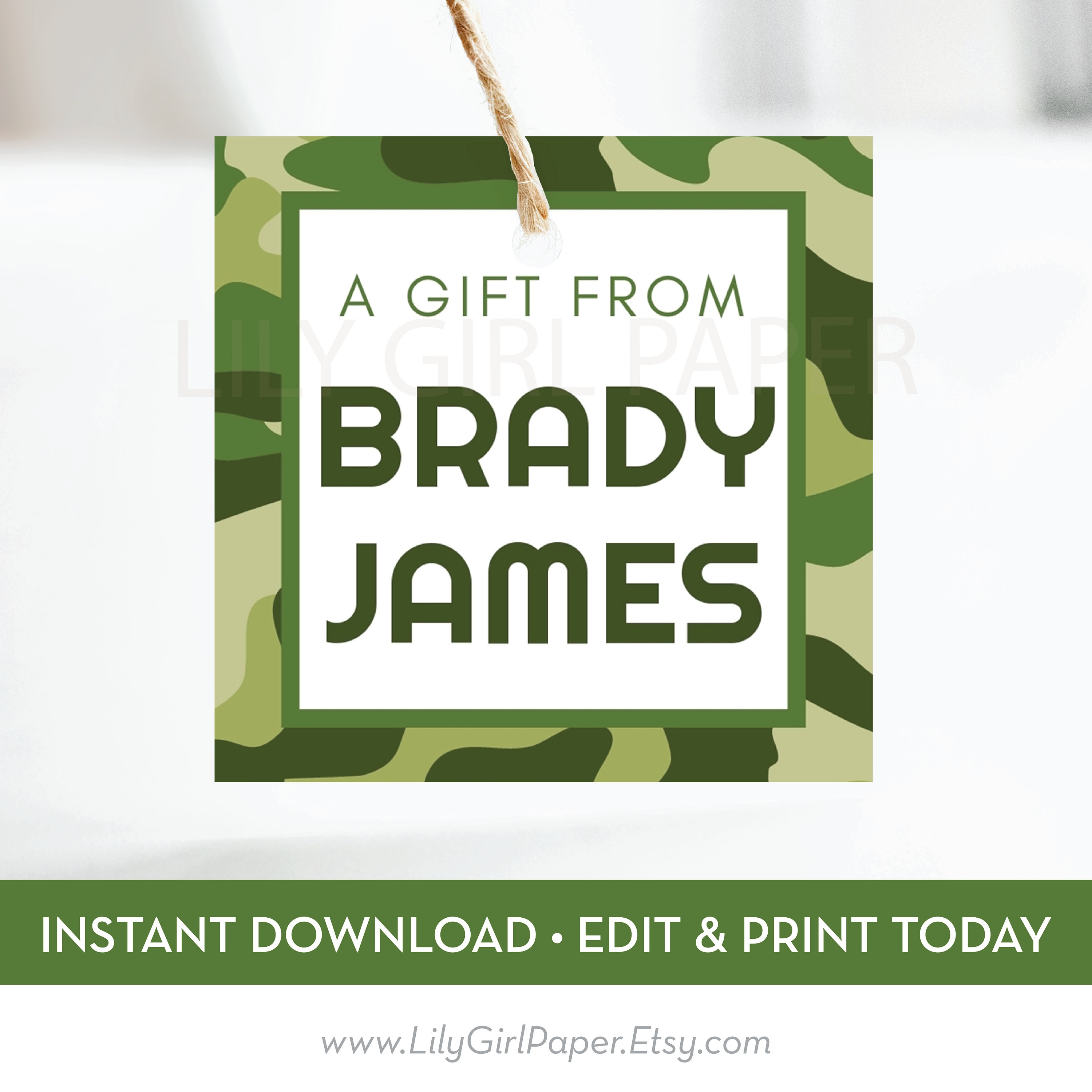 Editable Personalized Camo Enclosure Card Gift Tag INSTANT | Etsy