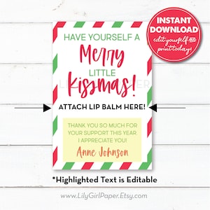 Editable Merry Kissmas Lip Balm Holder Cards, Christmas Gift, Chapstick ...