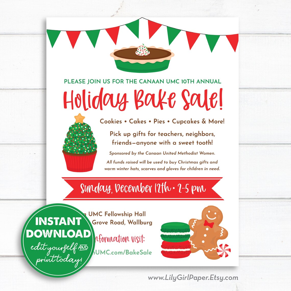 Editable Holiday Bake Sale Flyer Template 8.5x11 PTA/PTO - Etsy